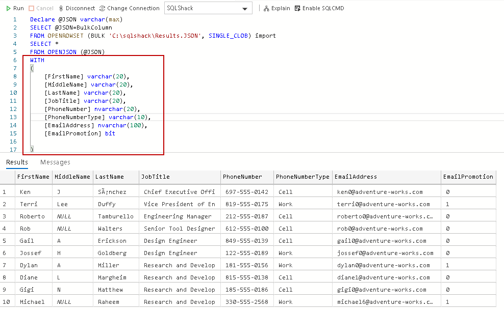 Import JSON Data Into SQL Server