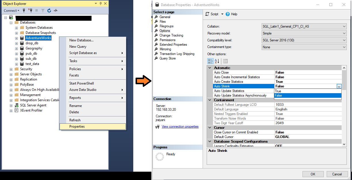SQL Server Auto Shrink Database Property