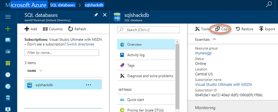 How to copy an Azure SQL database using the Azure Portal, Cloud Shell ...