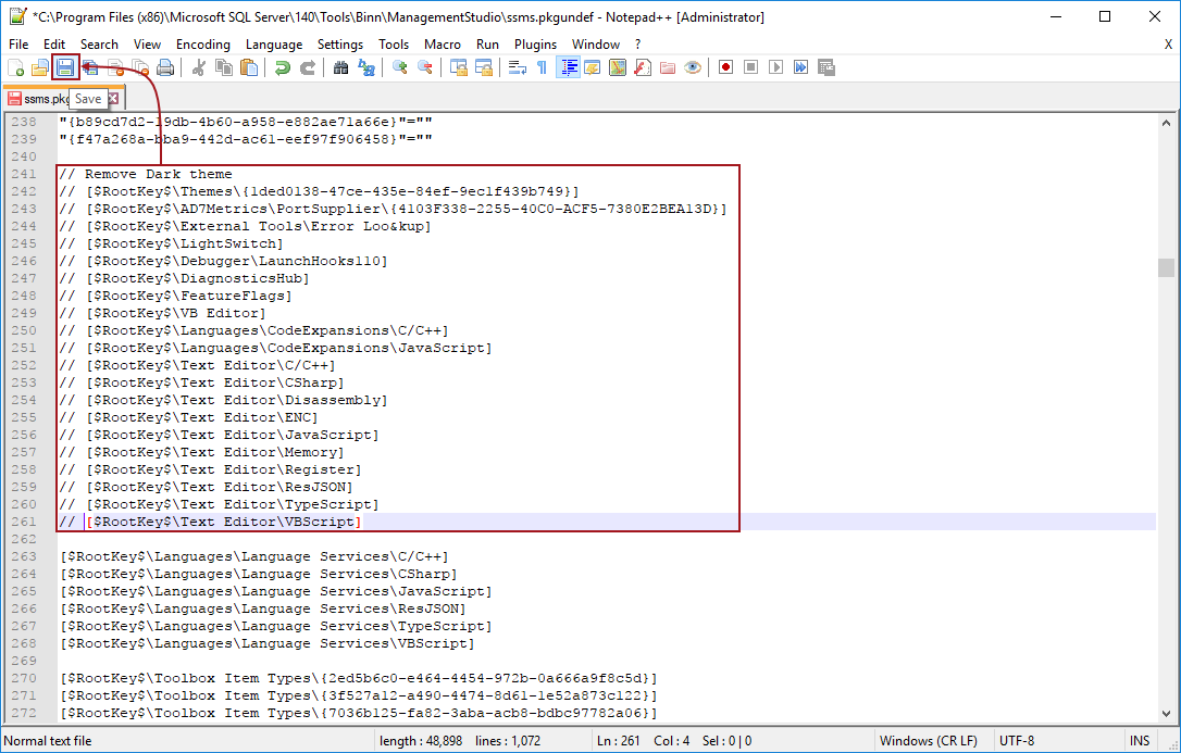 Setting up the dark theme in SQL Server management studio